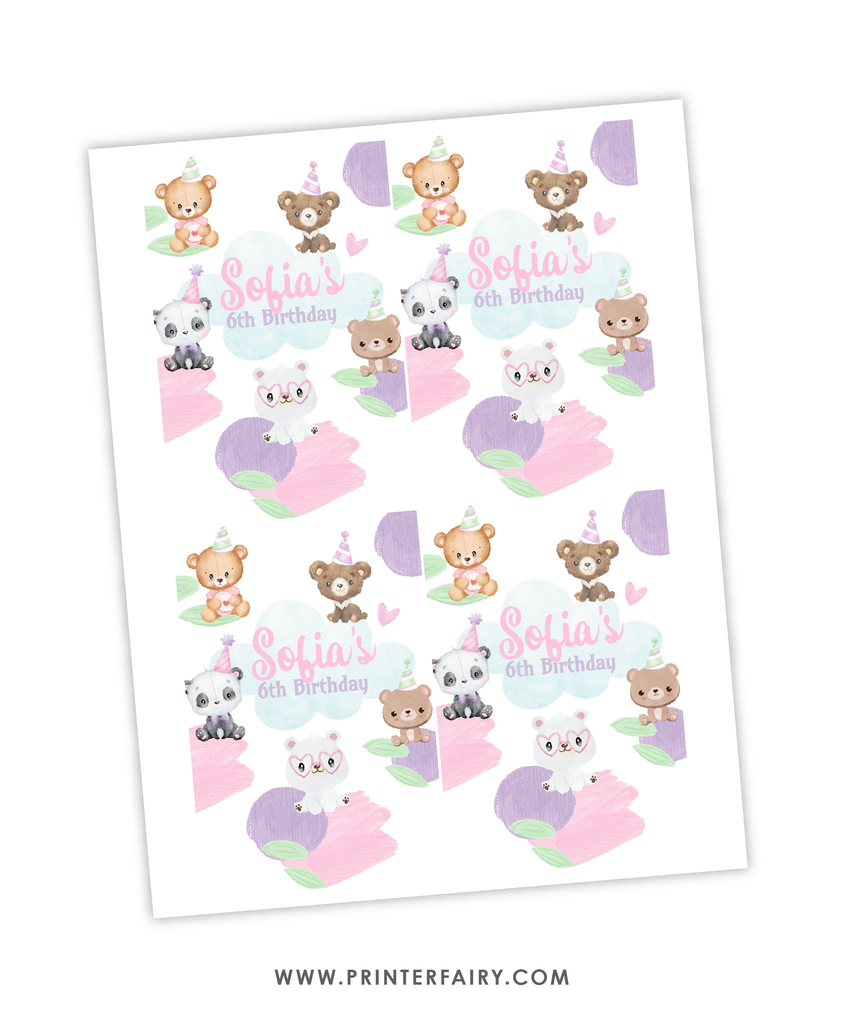 Bear Birthday Drink Pouch Label | PrinterFairy