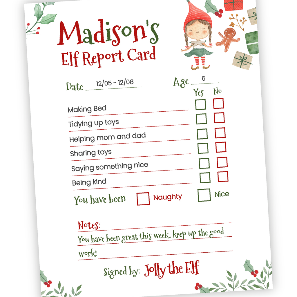 Christmas Elf Report Card – PrinterFairy