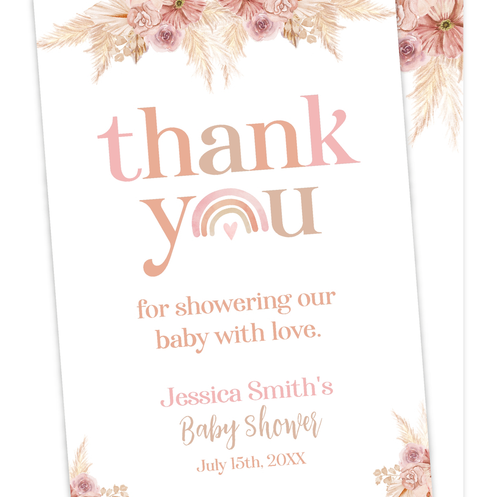 Boho Rainbow Thank You Card – PrinterFairy