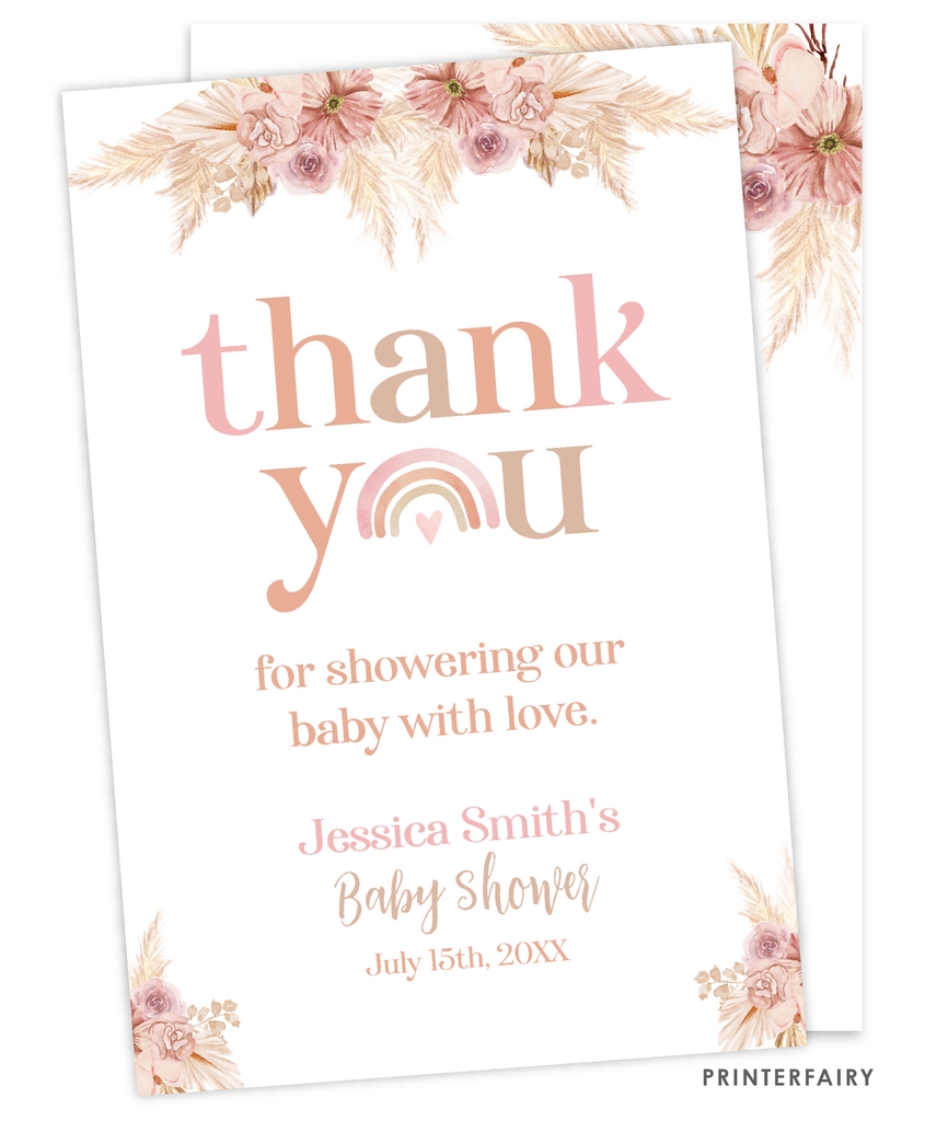 Boho Rainbow Thank You Card | PrinterFairy
