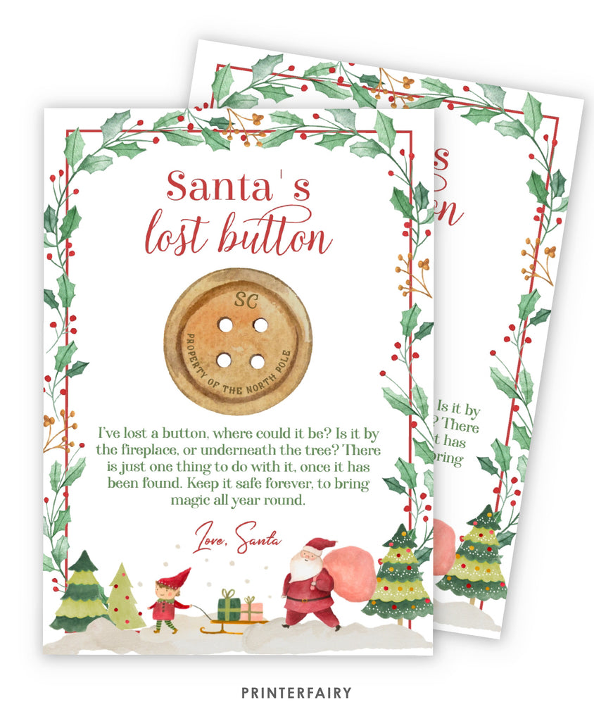Santa Claus Lost Button Card | PrinterFairy