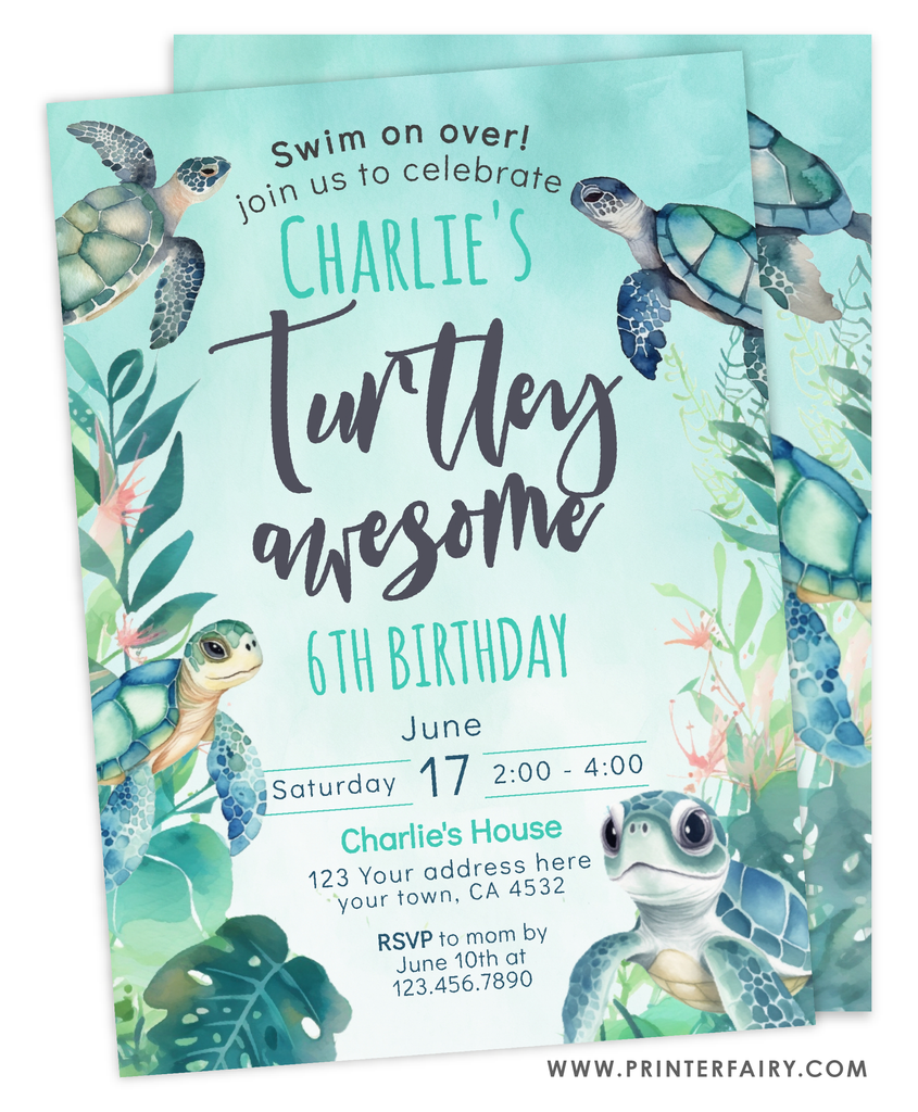 Sea Turtle Birthday Invitation | PrinterFairy
