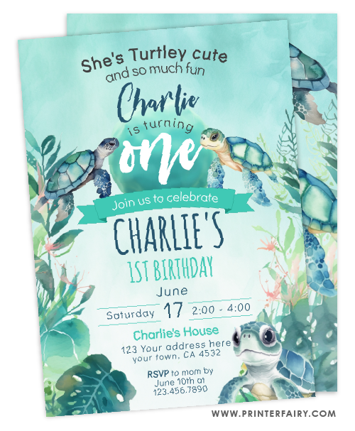 Sea Turtle First Birthday Invitation | PrinterFairy