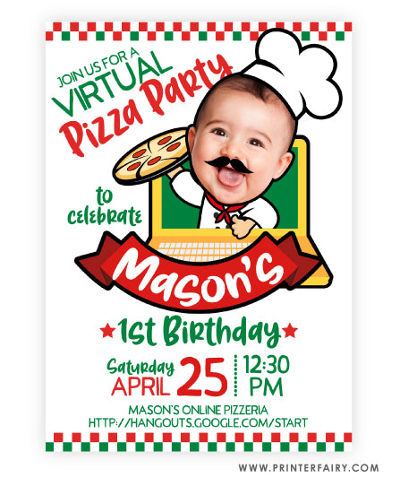 Pizza Virtual Party Invitation with Photo | PrinterFairy