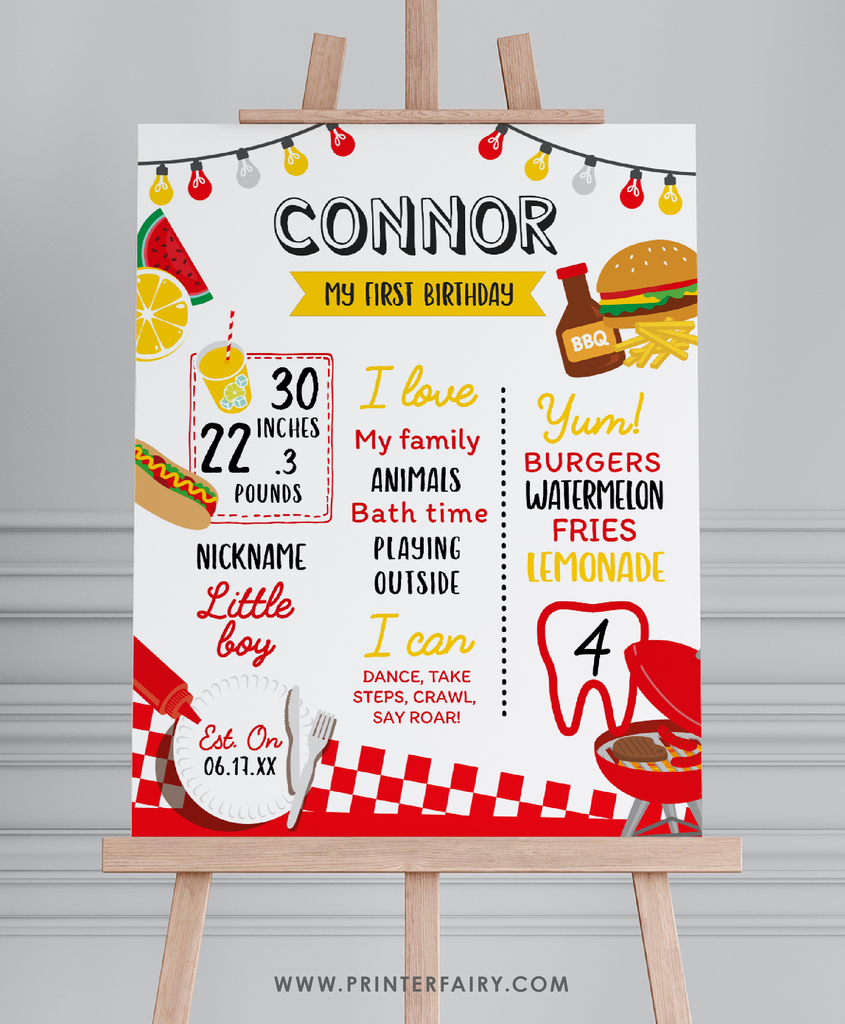 BBQ First Birthday Stats Sign | PrinterFairy
