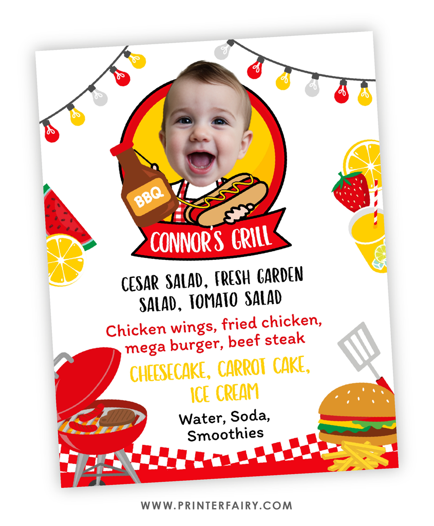BBQ Party Menu Sign with Photo | PrinterFairy