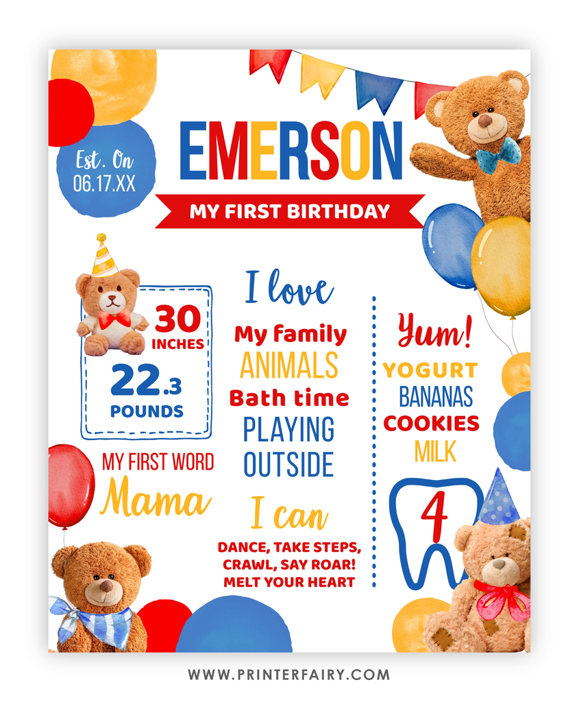 Bear Birthday Board | PrinterFairy