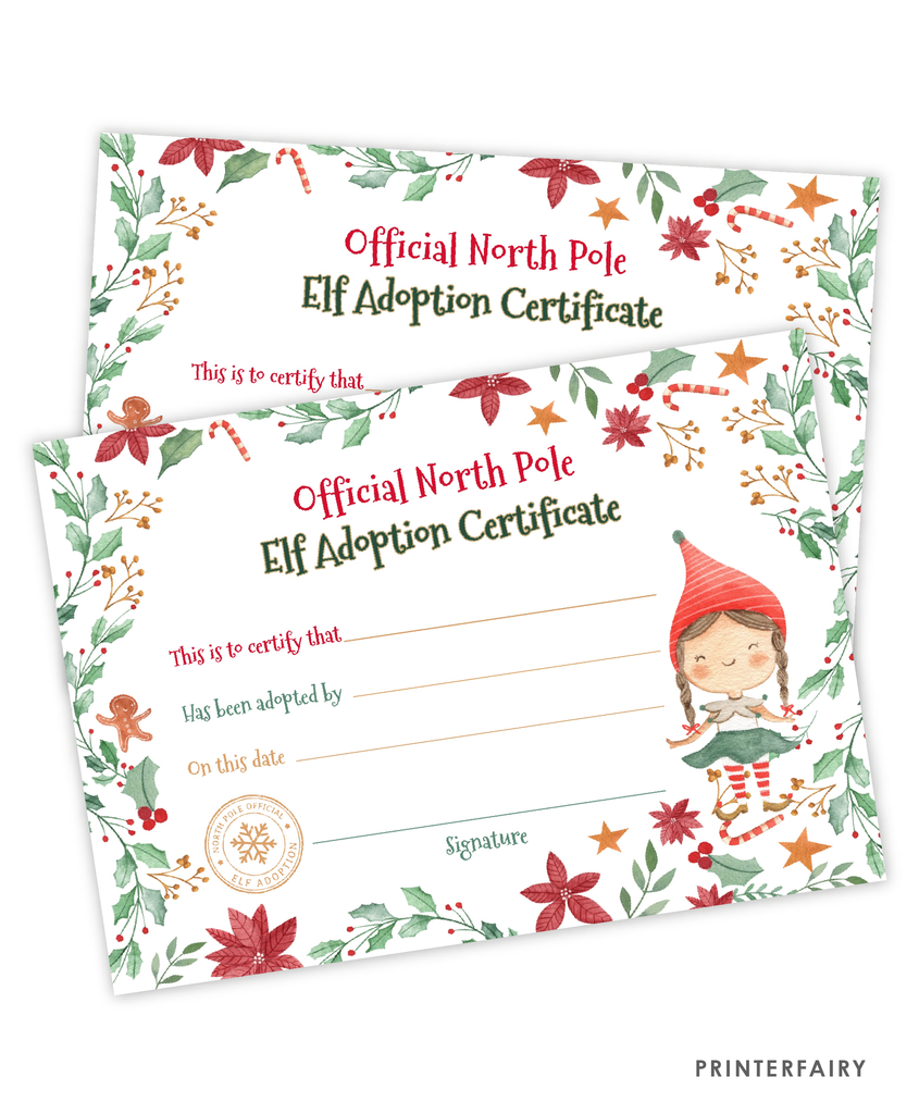 Elf Adoption Sign and Certificate | PrinterFairy