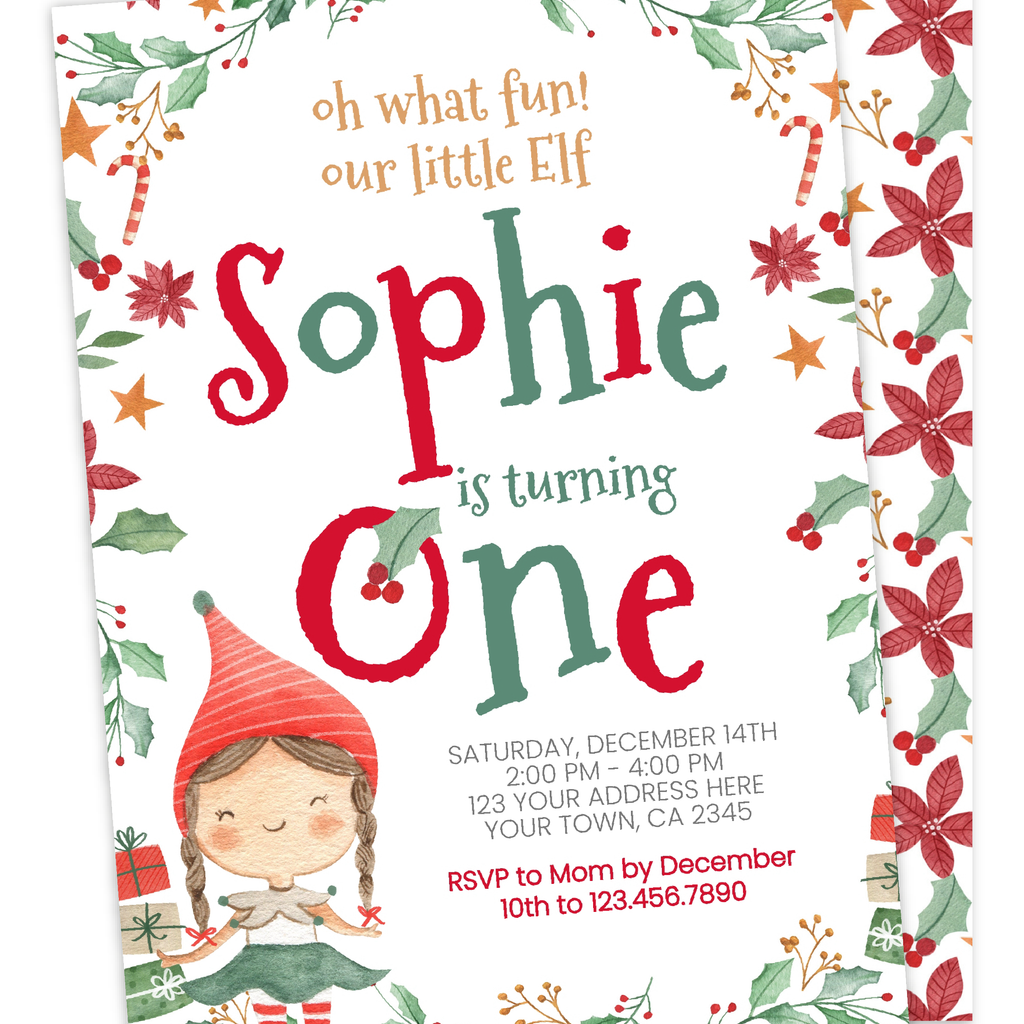 Elf Christmas First Birthday Party Invitation – PrinterFairy