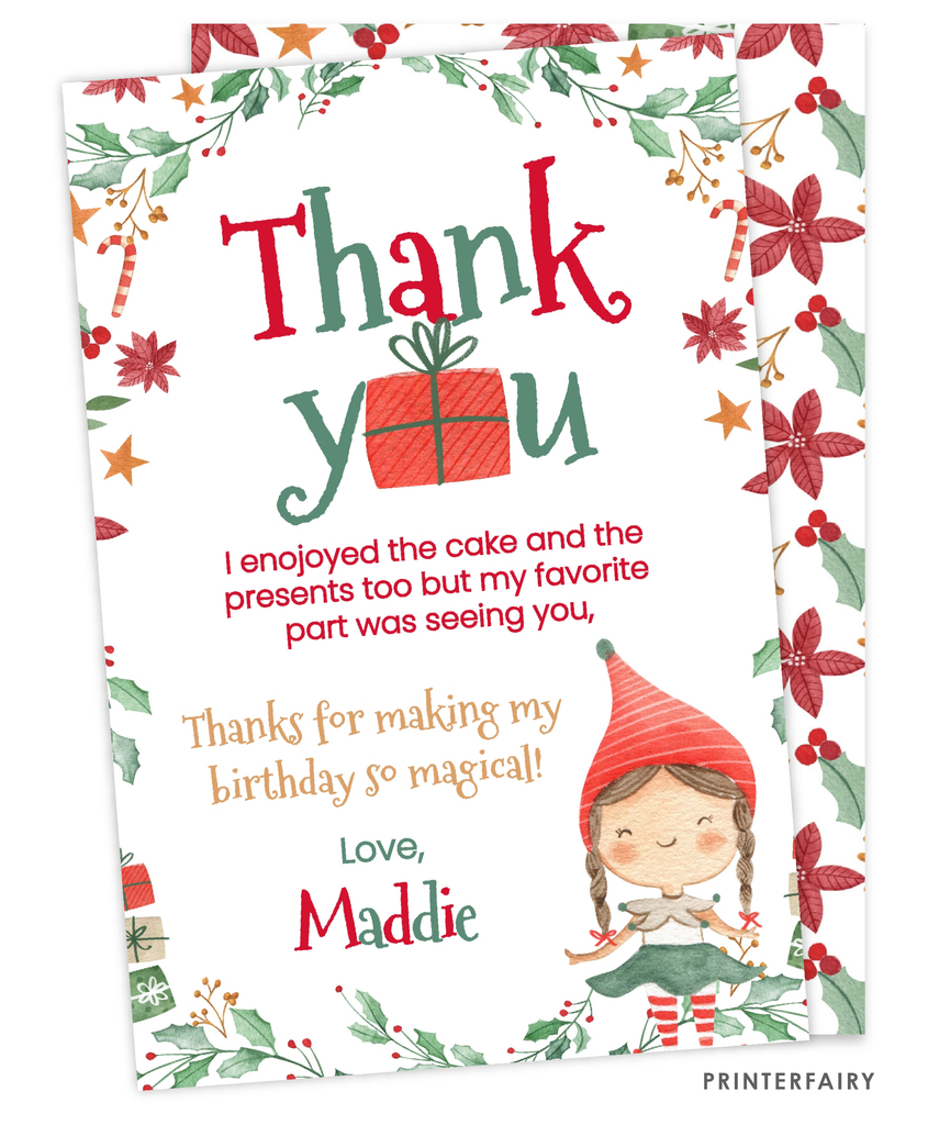 Elf Christmas Thank You Card | PrinterFairy