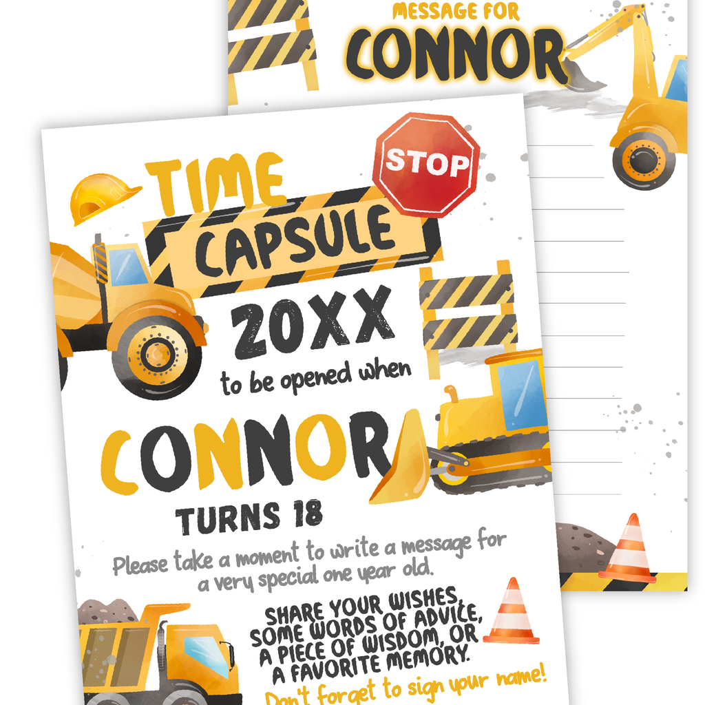 Construction Birthday Time Capsule – PrinterFairy