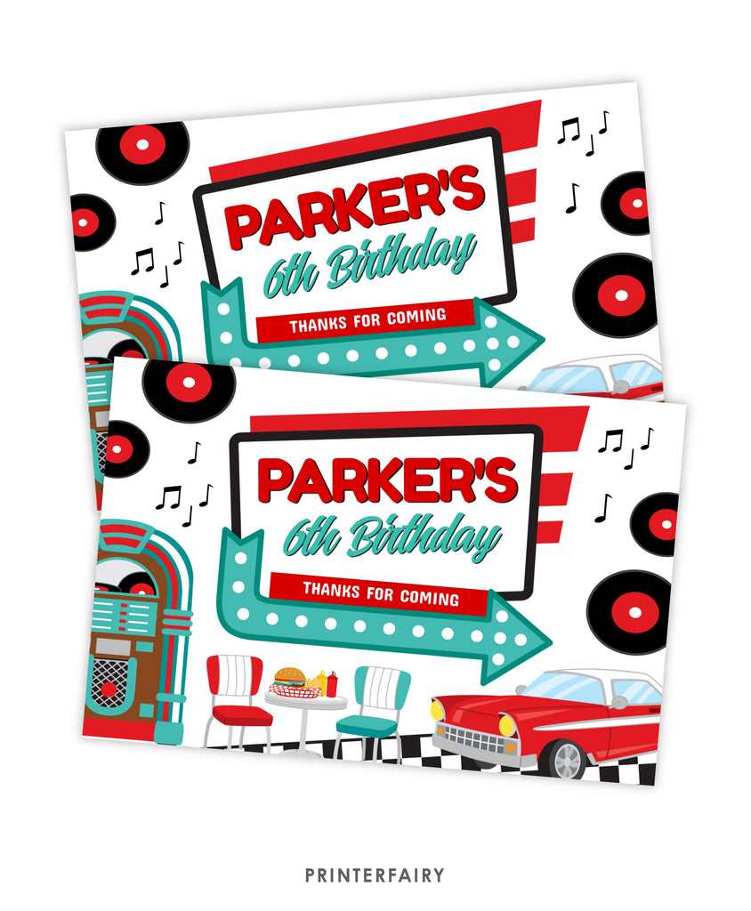 Diner Party Favor Box Label | PrinterFairy