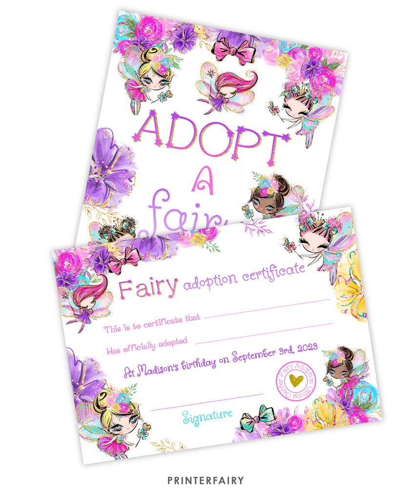 Fairy Adoption Sign and Certificate | PrinterFairy