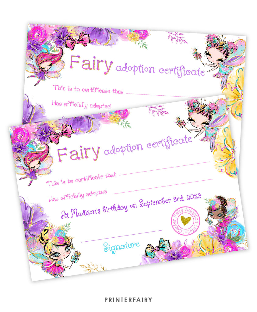 Fairy Adoption Sign and Certificate | PrinterFairy