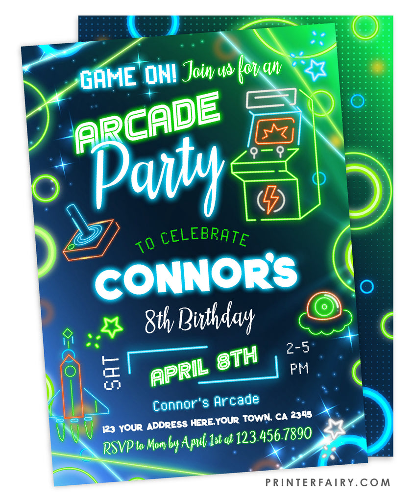Arcade Party Invitation | PrinterFairy