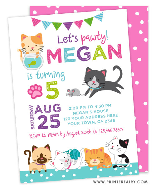 Kitty Cat Birthday Invitation | PrinterFairy