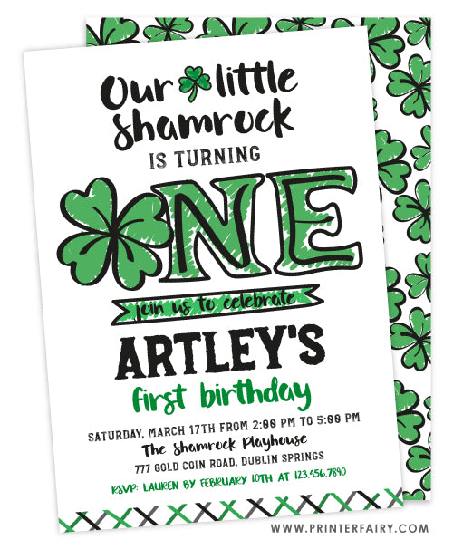 Little Shamrock First Birthday Invitation – PrinterFairy