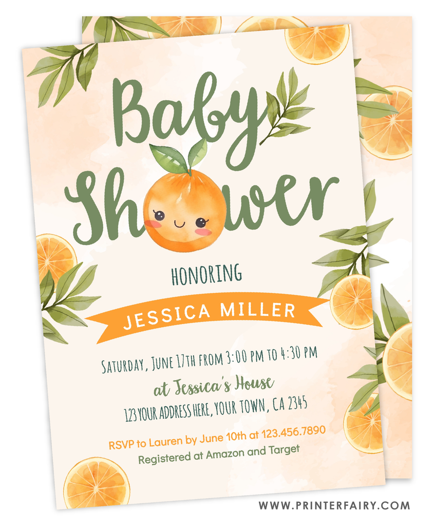 Orange Baby Shower Invitation | PrinterFairy