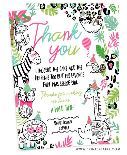 Party Animals Thank You Card | PrinterFairy