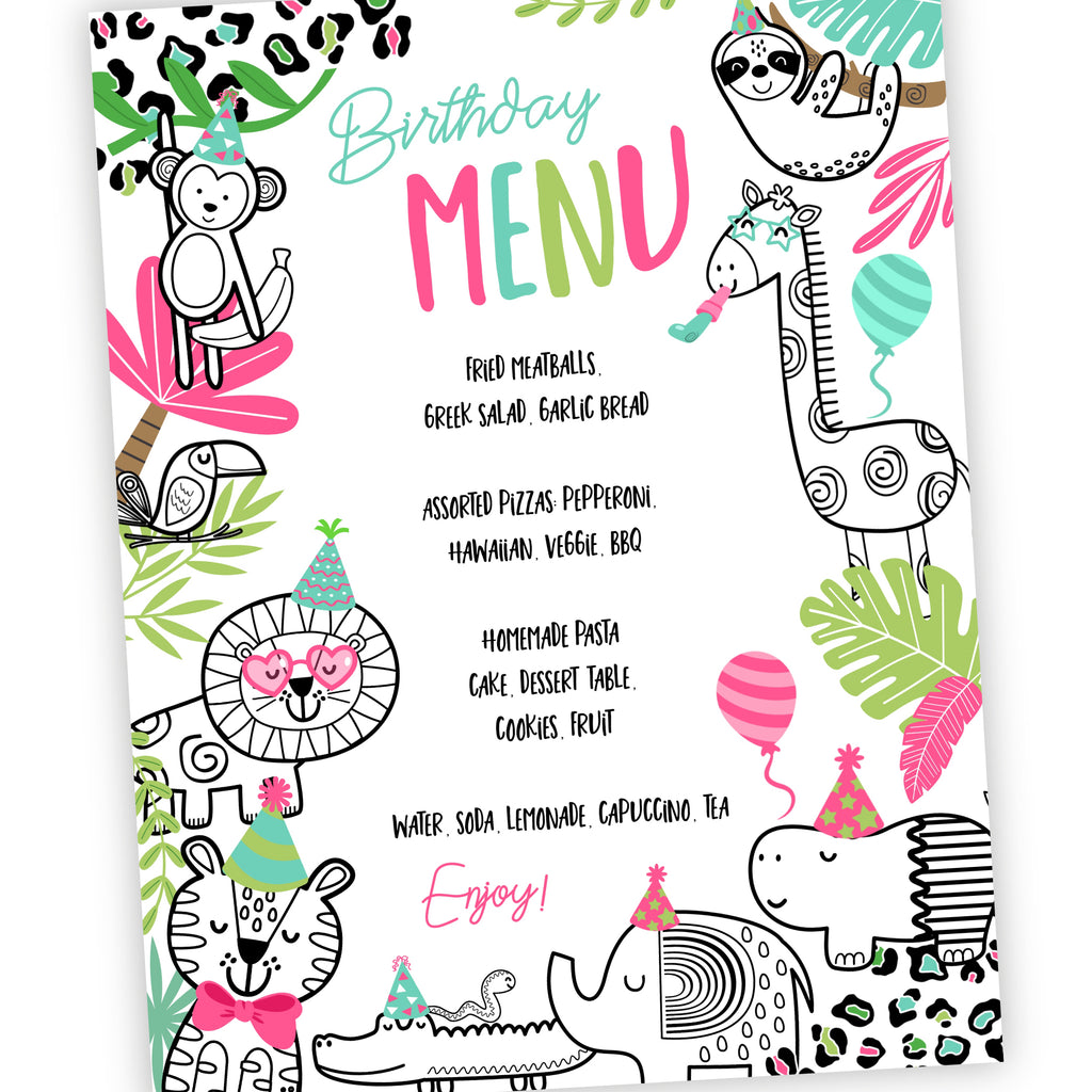 Jungle Animals Dinner Menu – PrinterFairy