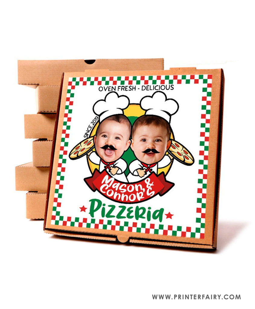 Pizza Box Label with Photo for Siblings | PrinterFairy