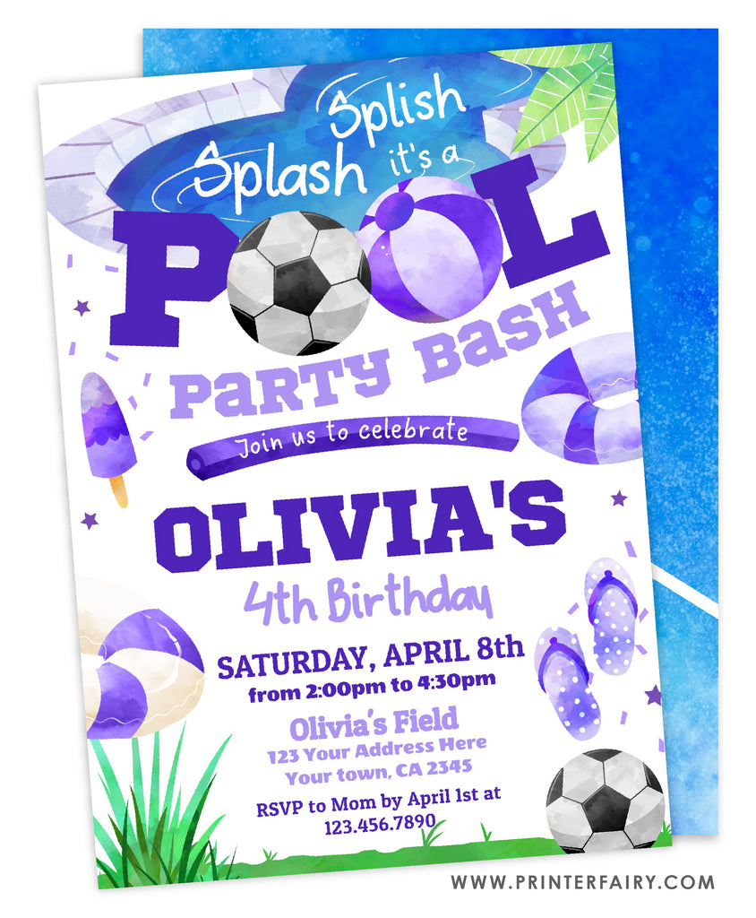 Soccer Pool Birthday Party Invitation | PrinterFairy