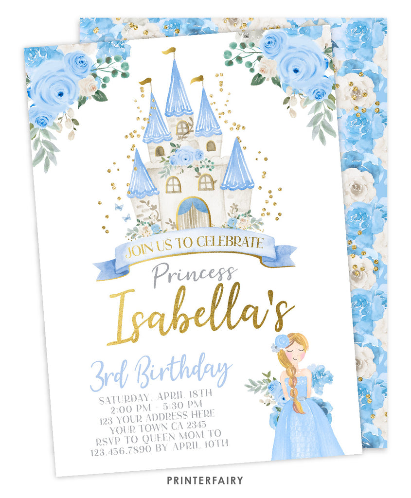 Blue Princess Birthday Invitation | PrinterFairy