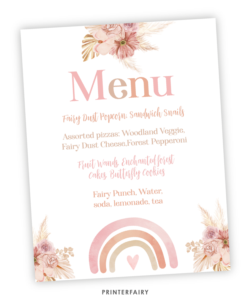 Boho Rainbow Menu | PrinterFairy