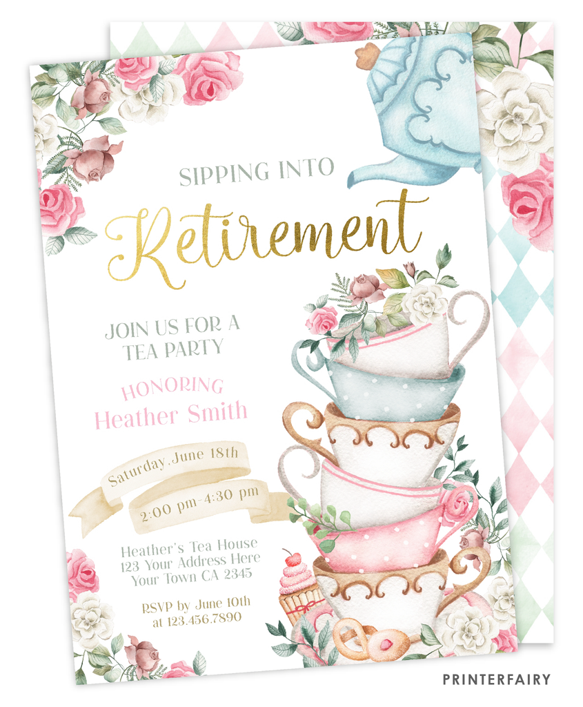 Tea Party Retirement Invitation | PrinterFairy