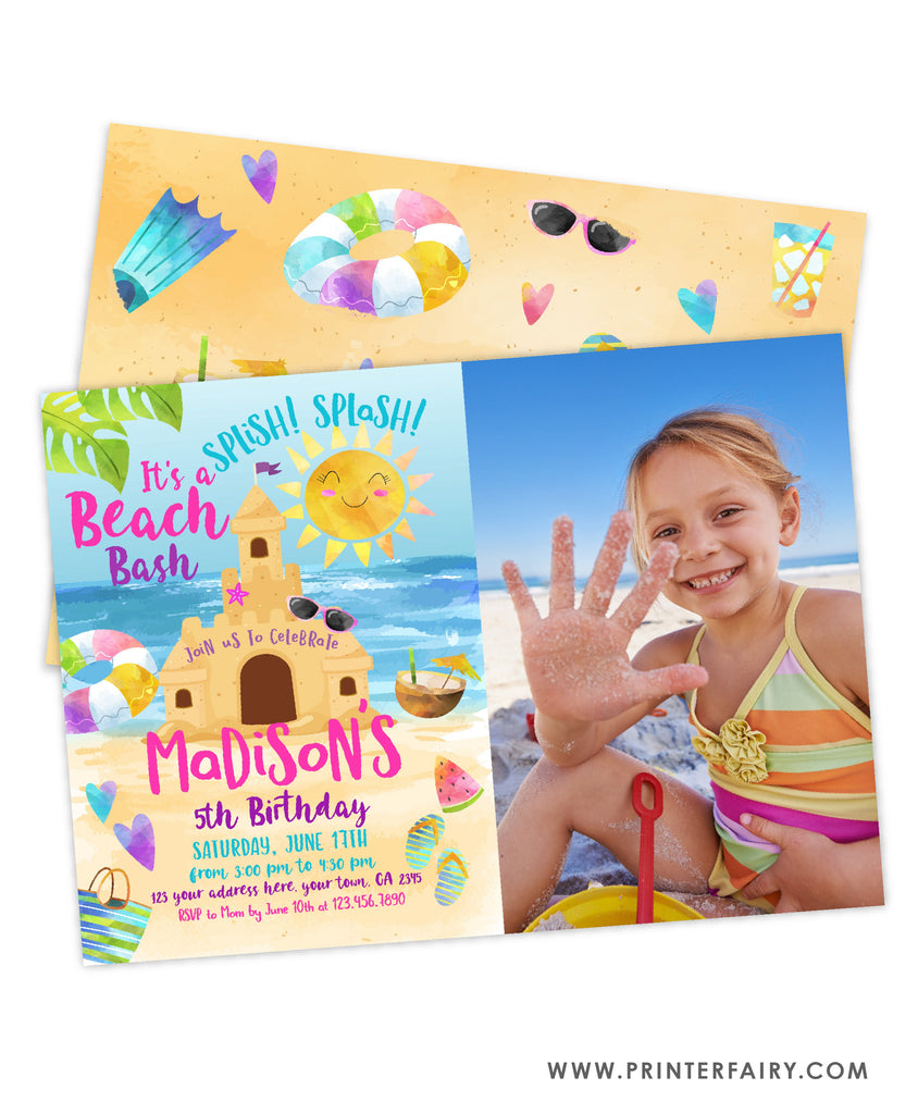 Sand Castle Birthday Party Invitation with Photo | PrinterFairy