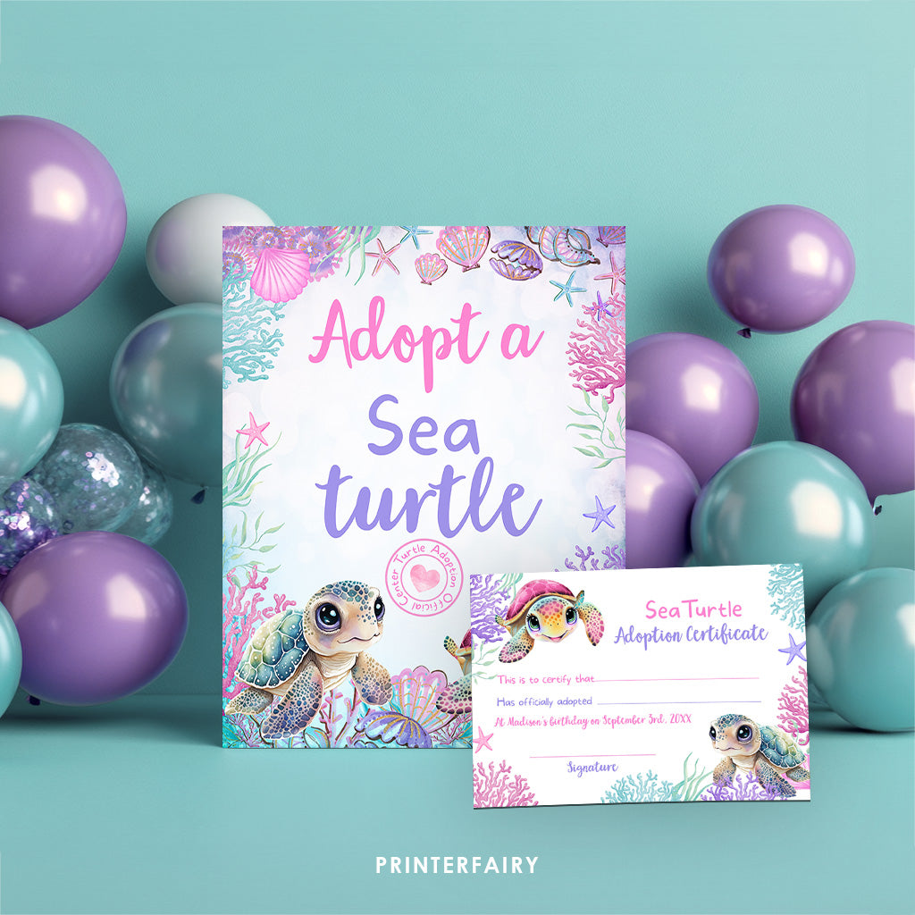 Sea Turtle Adoption Sign and Certificate | PrinterFairy