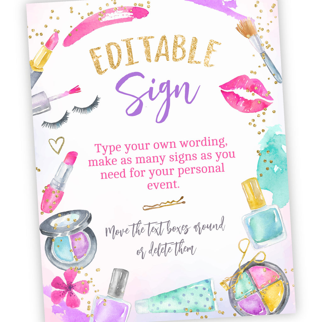 Spa Party Editable Sign – PrinterFairy