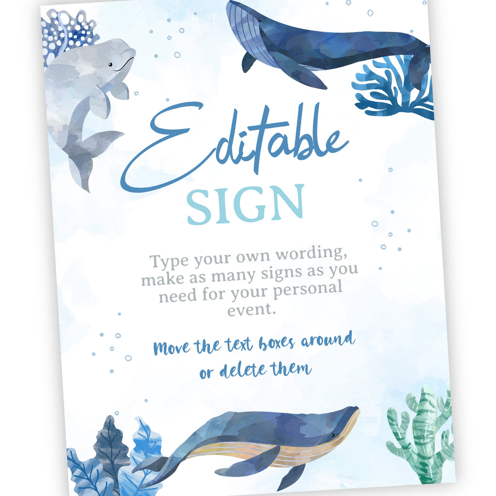 Whales Birthday Editable Sign – PrinterFairy
