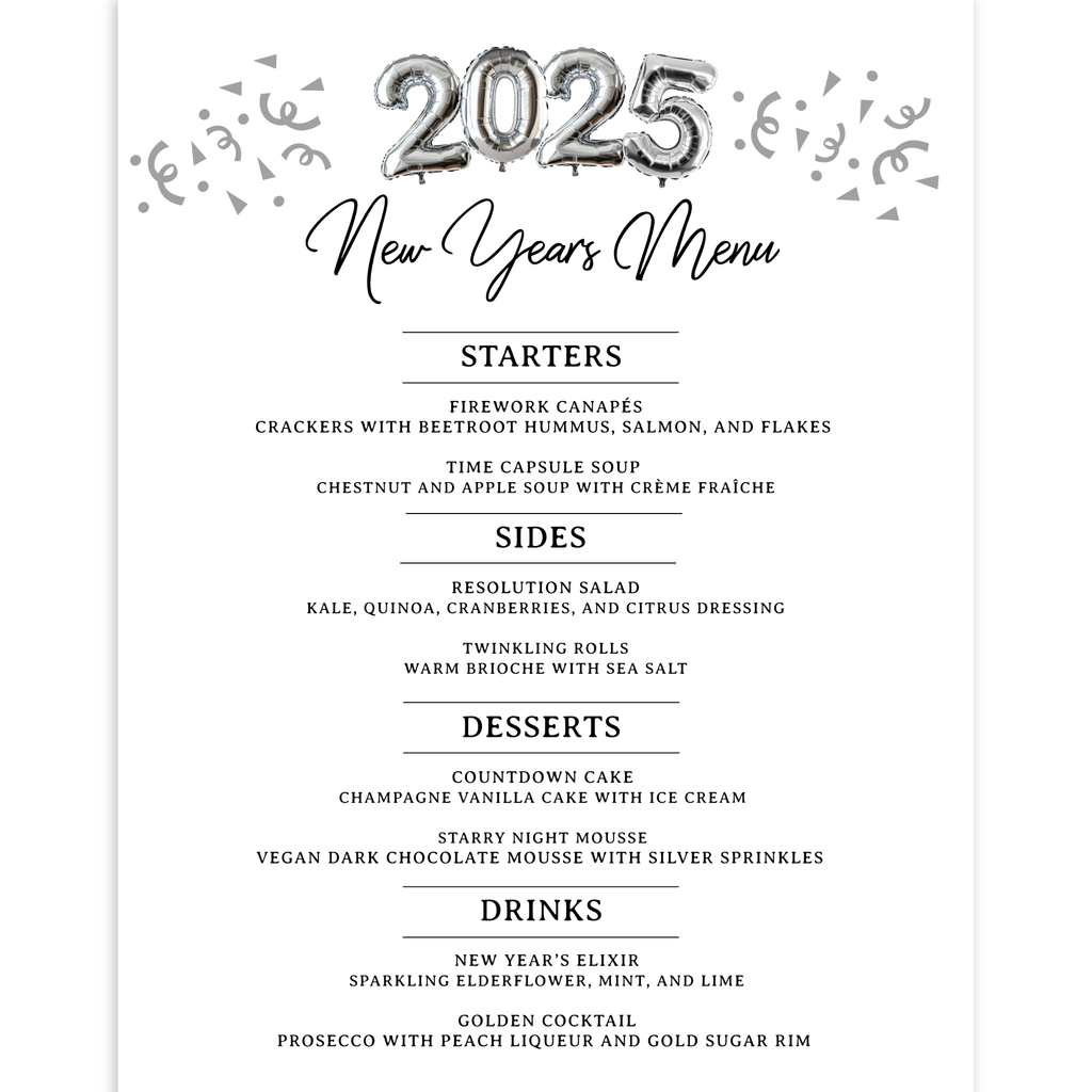 New Year's Menu Template – PrinterFairy