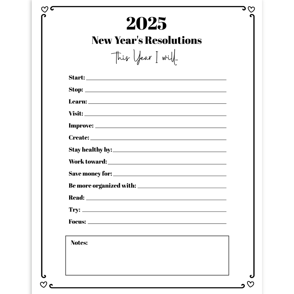 2025 New Year Resolutions Template – PrinterFairy