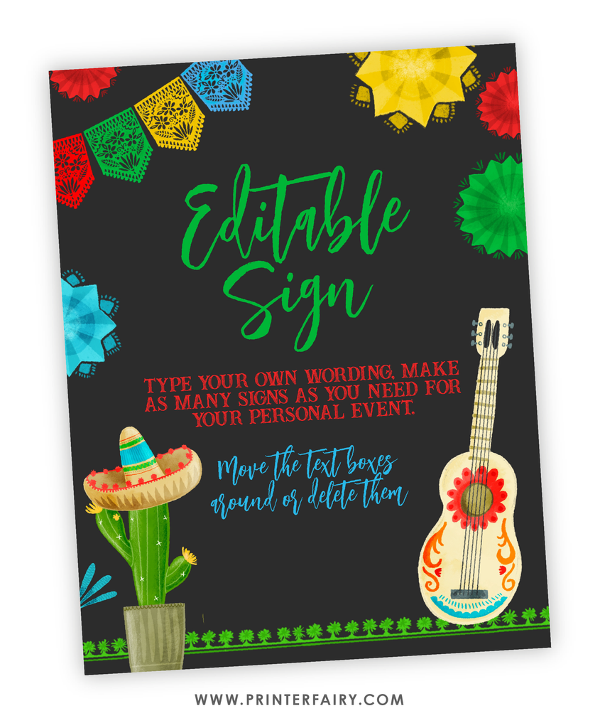 Fiesta Birthday Party Editable Sign | PrinterFairy