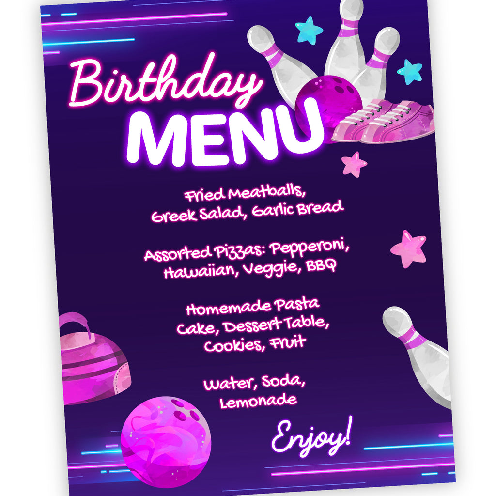 Bowling Birthday Party Menu – PrinterFairy