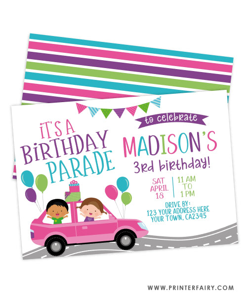 Drive Through Birthday Party Invitation | PrinterFairy