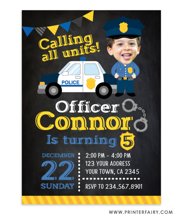Police Birthday Invitation with Photo | PrinterFairy