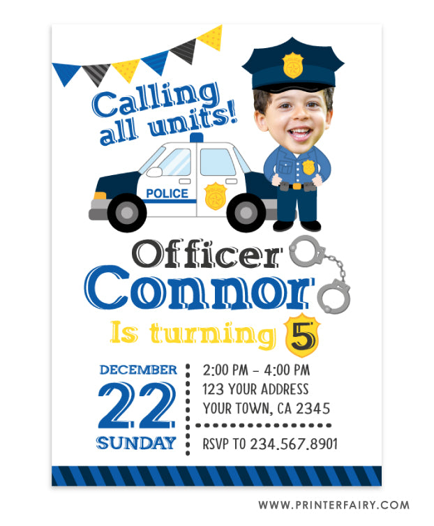 Police Birthday Invitation with Photo | PrinterFairy