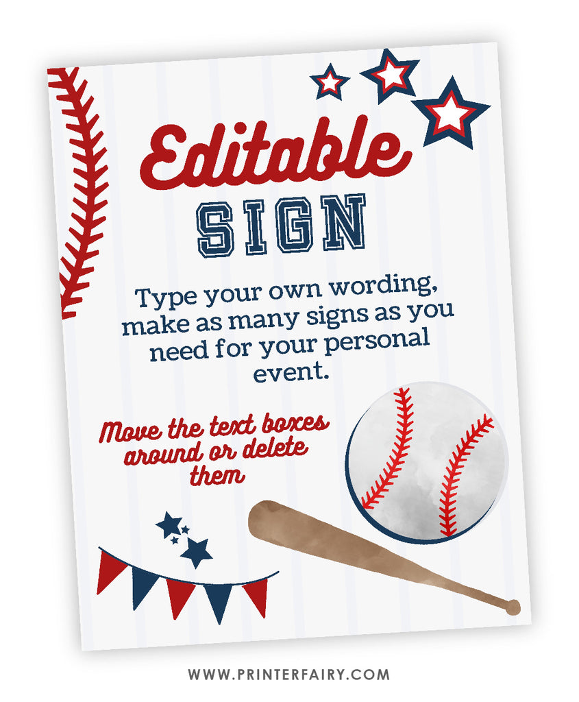 Baseball Birthday Editable Sign | PrinterFairy