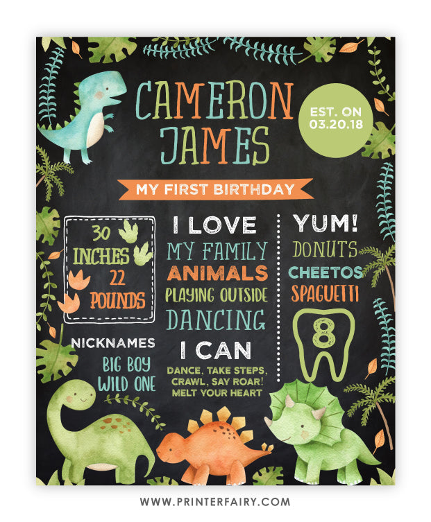 Dinosaur Birthday Milestones Board | PrinterFairy