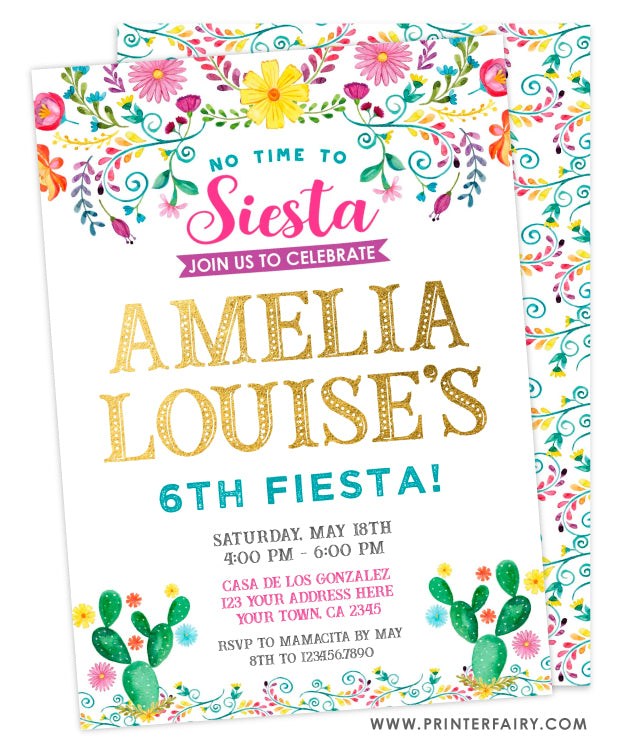 Fiesta Floral Birthday Invitation | PrinterFairy