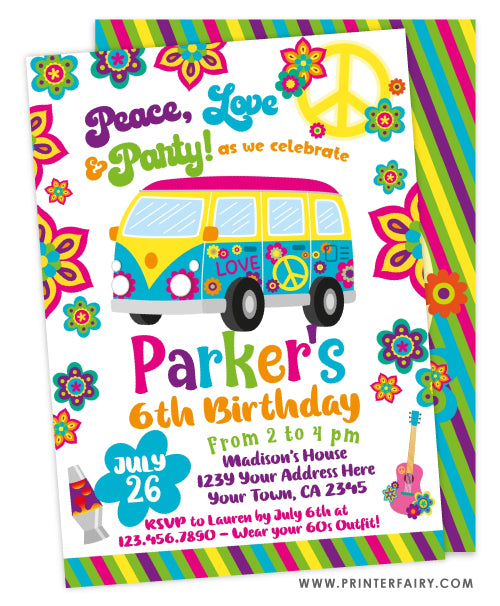 Hippie Birthday Invitation | PrinterFairy
