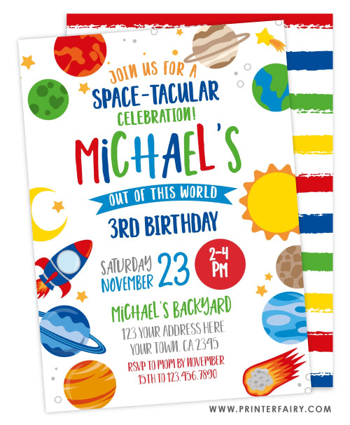 Space Planets Invitation | PrinterFairy