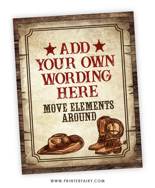 Western Party Sign | PrinterFairy